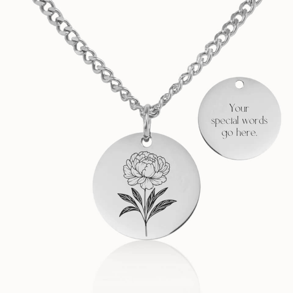 Custom Birth Flower Necklace with Cuban Link Chain | Personalized Gift ...